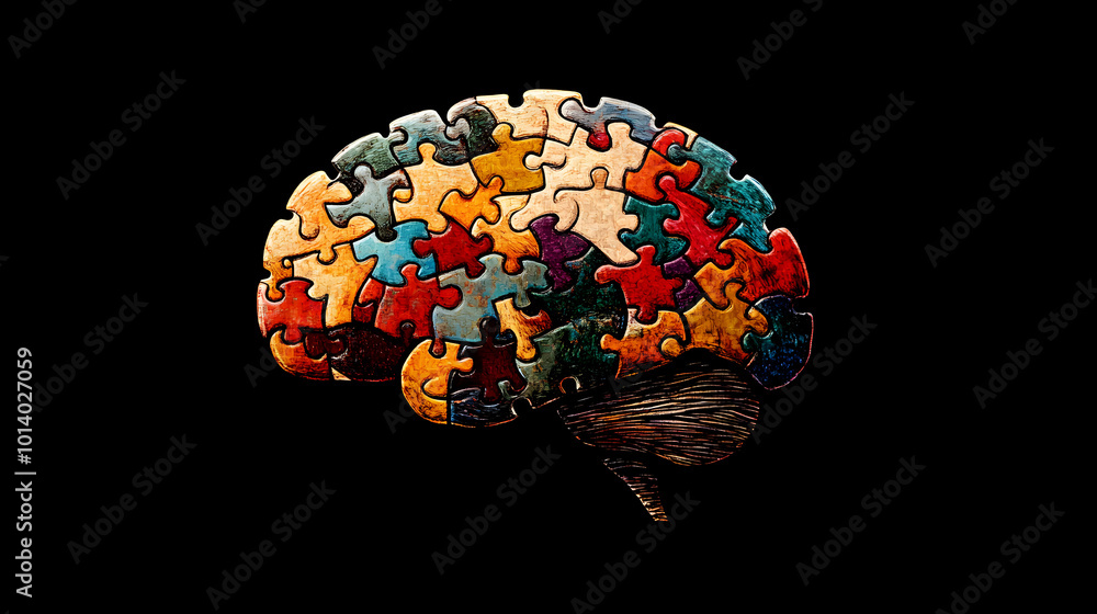un cerebro formado de piezas de rompecabezas de colores comunicaciones ...