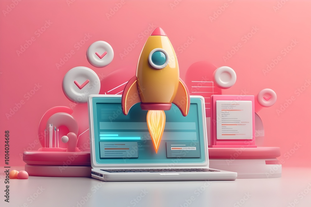 Pioneering 3D rendered visual showcasing a modern laptop captivating ...