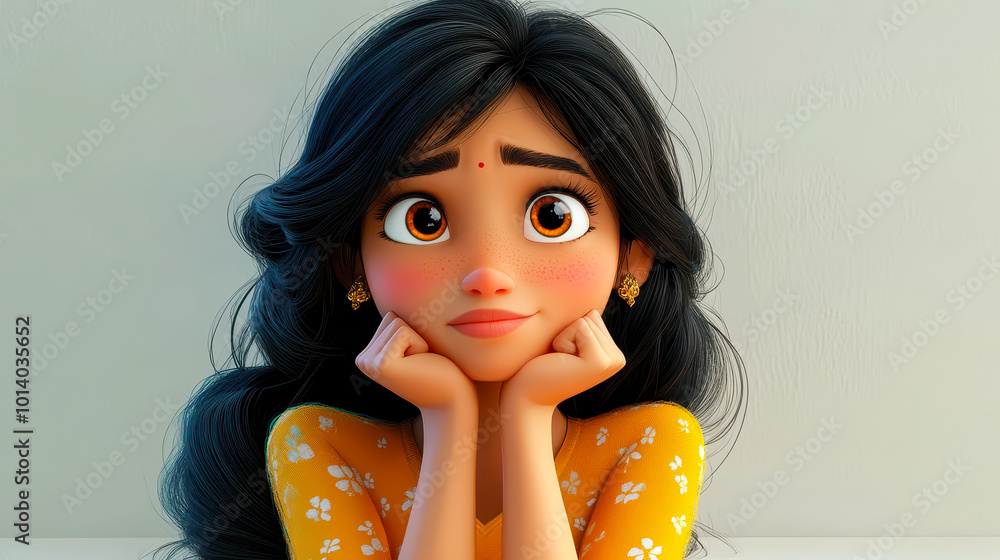 3D Style Upset Indian Young Woman Cartoon Character Portrait Depicting ...