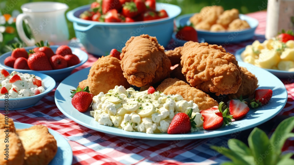 Feast of the Assumption picnic, with fried chicken, potato salad, and ...