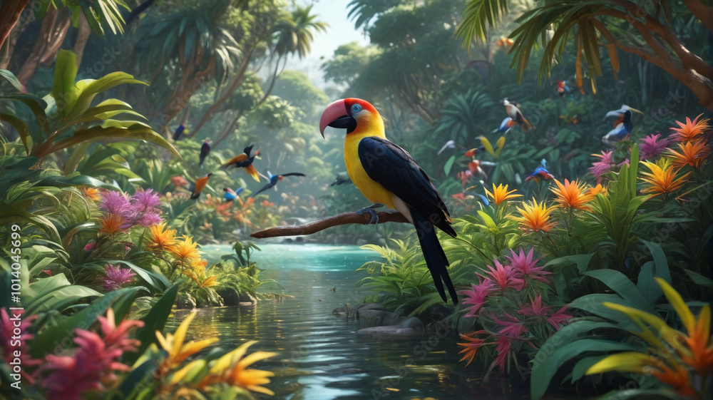 Remote jungle oasis echoing with the calls of exotic hornbills and the ...