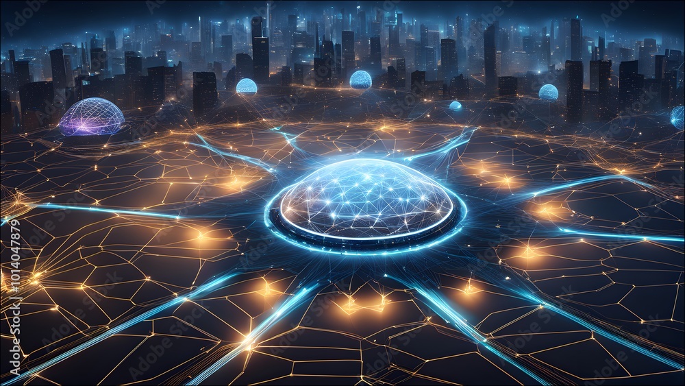 Show a network of interconnected AI systems, each represented by ...