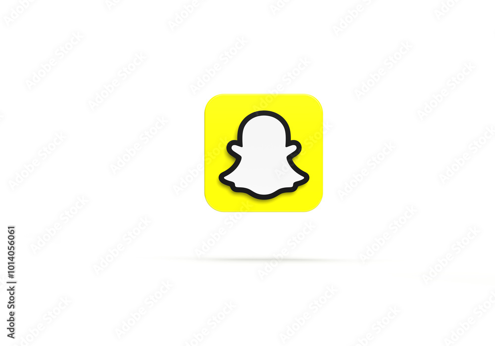 The icon of the messenger, social network Snapchat and yellow cube, box ...