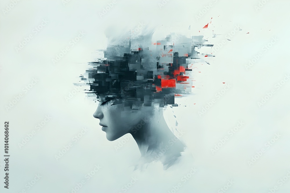 Fragmented Psyche Introspective Portrait of a Young Woman Grappling with a Mental Health Crisis ...