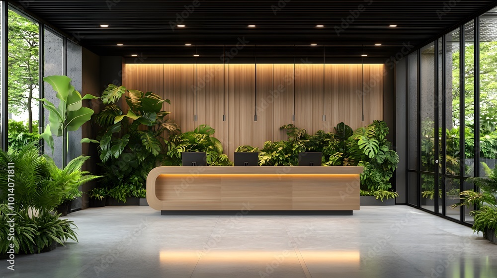 Stylish office interior with a reception desk and chill zone ...