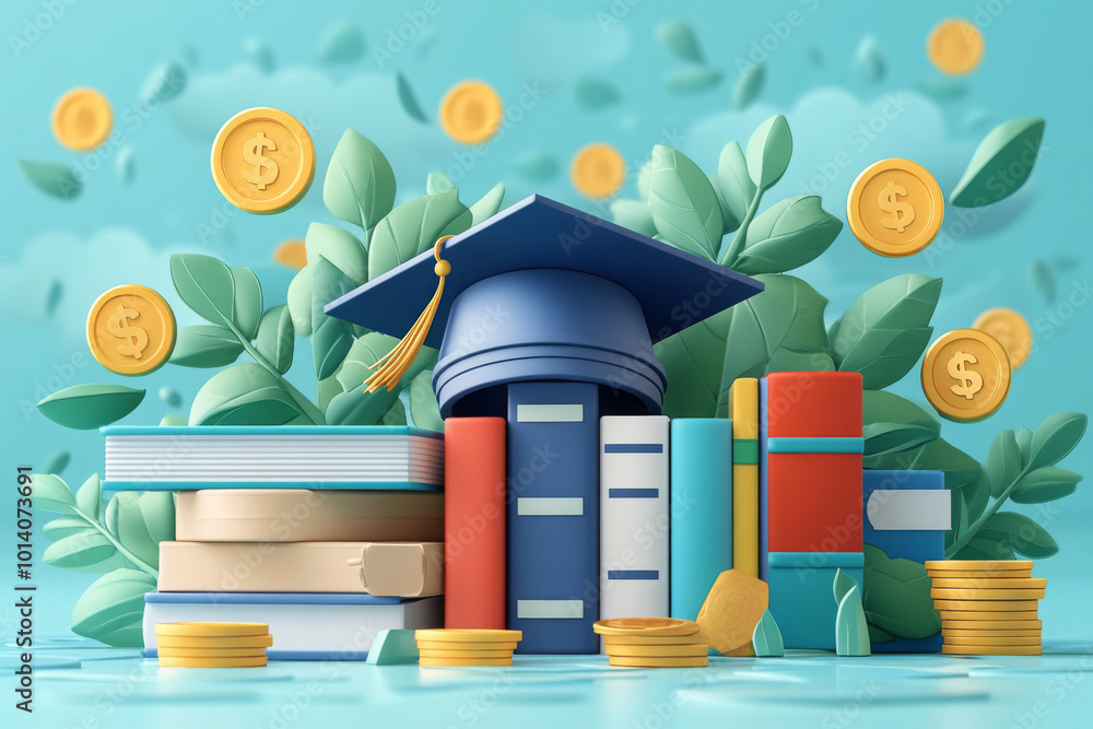 This illustration showcases elements of college tuition including a ...