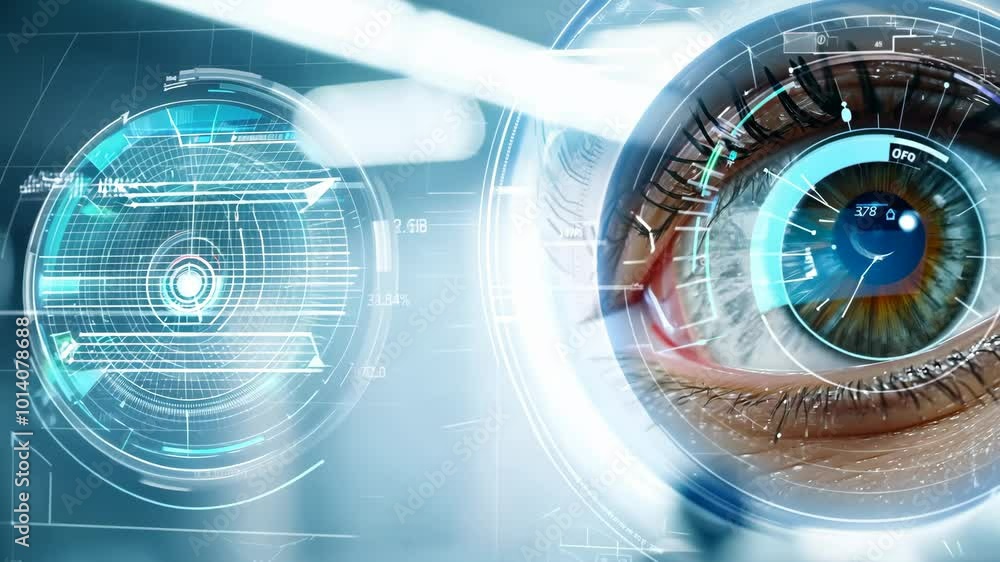 Holographic glowing eyes AI computer vision virtual reality eye eyelid ...