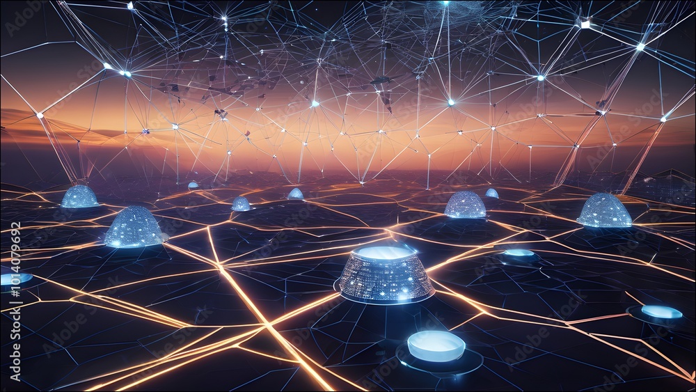 Show a network of interconnected AI systems, each represented by ...