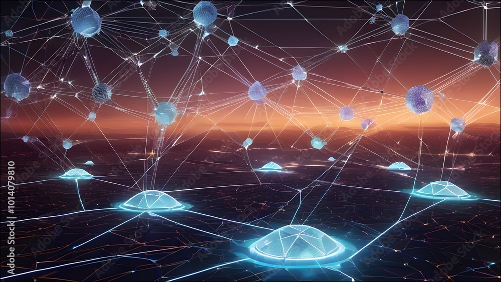 Show a network of interconnected AI systems, each represented by ...