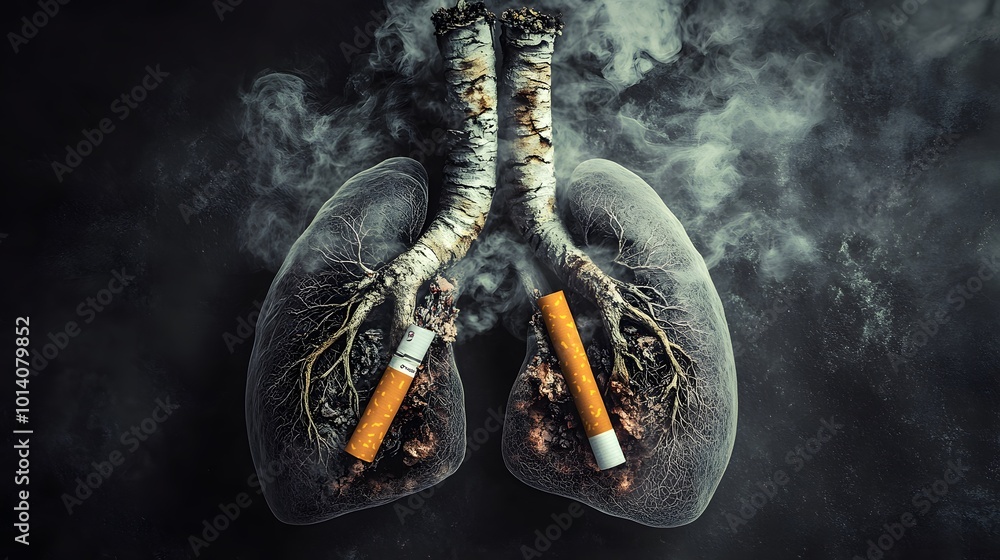 Unhealthy lungs depicted with poor air quality and Smoker's lung ...