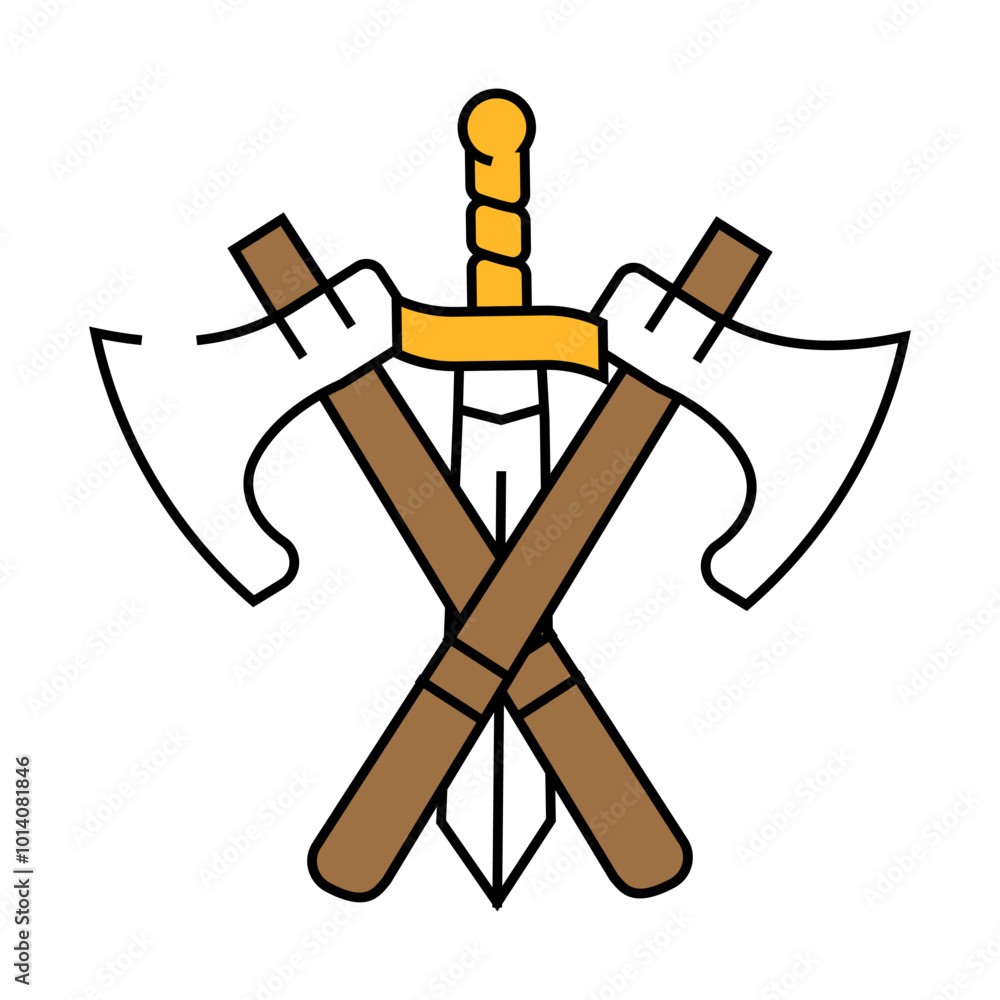 sword and ax weapon fairy tale line icon vector. sword and ax weapon ...