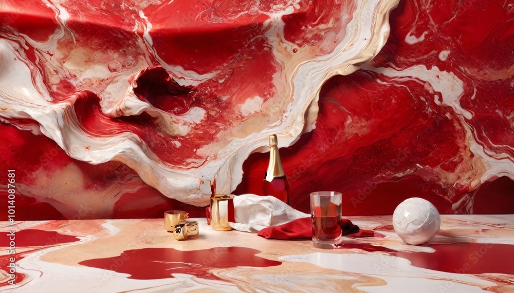 Brilliant ruby red and soft champagne combine harmoniously, reflecting ...