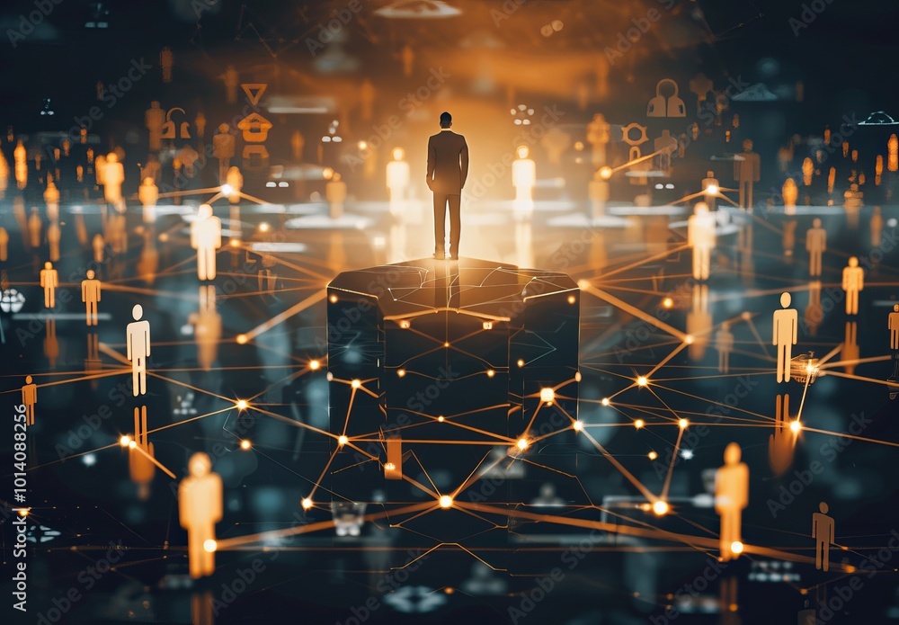 Social connection. Futuristic person and digital network technology ...