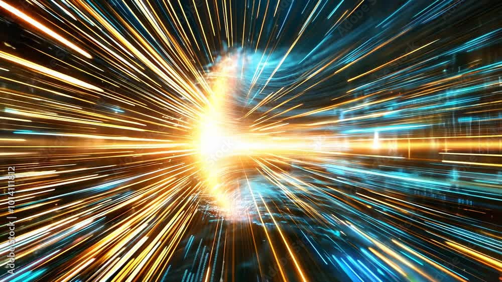 Dynamic visualization of light beams in motion creating a vibrant energy effect, illustrating ...