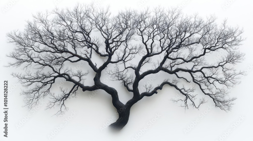 topdown view of a tree with intricate branches and leaves isolated ...