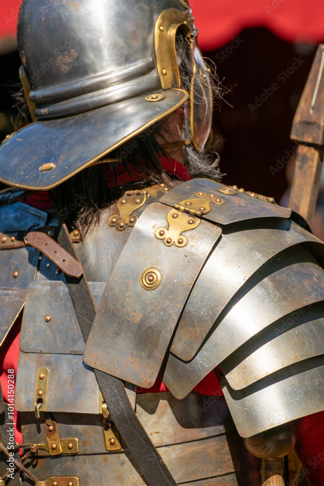detail of the metal plate armor of a roman legionary called lorica ...