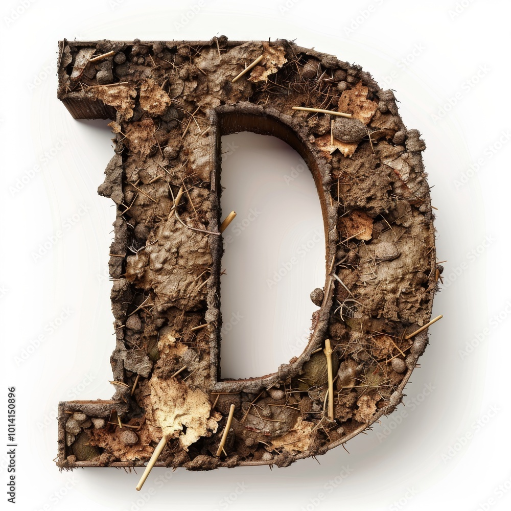 Dirt letter D, soil isolated on white, letter of the English alphabet ...