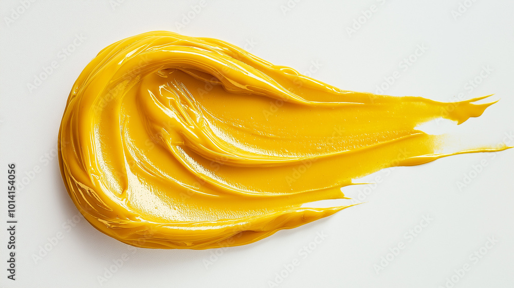 a single, elegant swatch of mustard on a white background, with soft ...