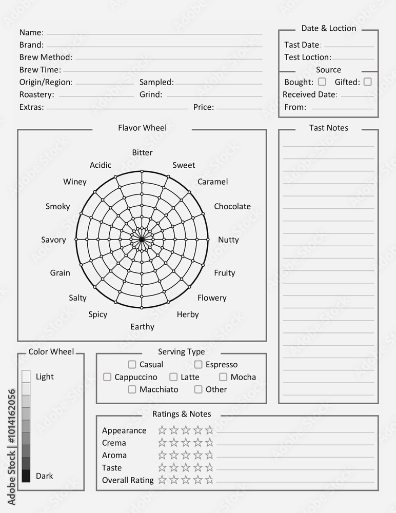 Coffee Review Sheet - Coffee Rating Sheet - Coffee Tasting Evaluation ...