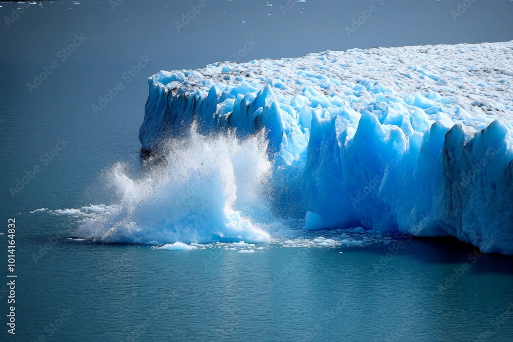 Hyper-realistic image of a glacier calving into the ocean, with precise ...