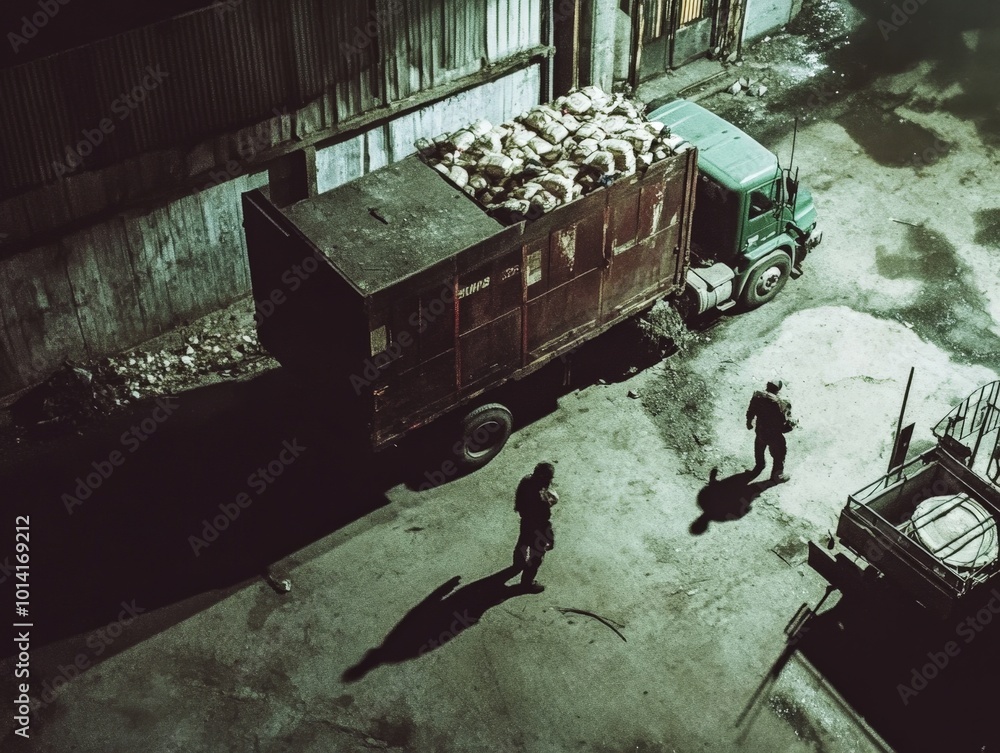 Security camera footage of thieves unloading stolen goods from a truck ...