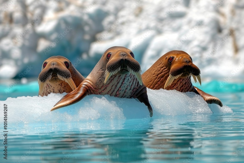 Arctic animals like walruses and seals struggling on melting ice caps ...