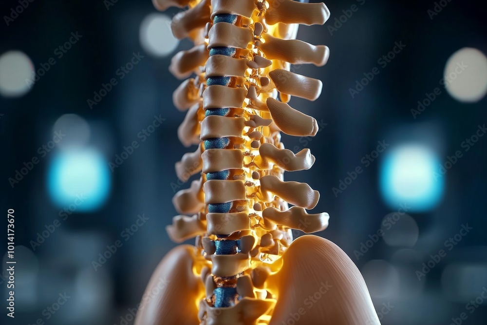 Realistic view of the muscles in the lower back, showing the erector ...
