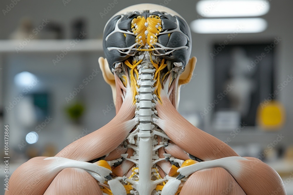 Skeletal muscles of the human upper back, showing the rhomboids ...