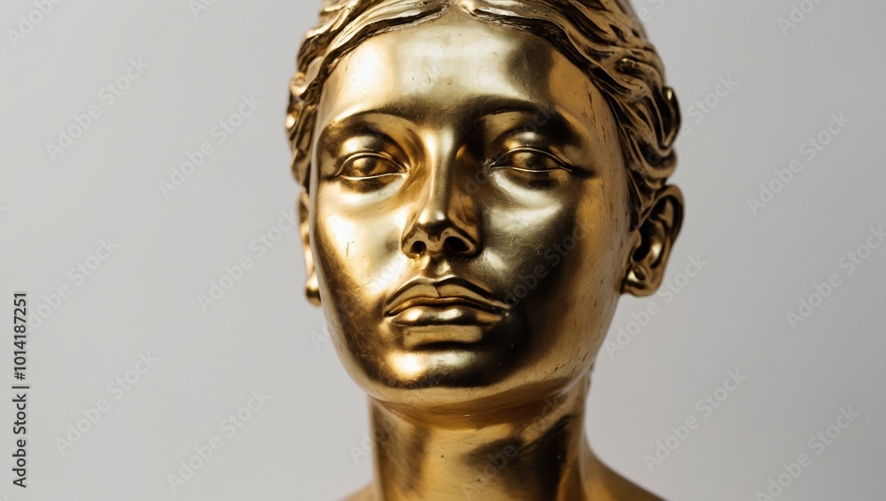 Gold sculpture of a human head with classical features, crafted from ...