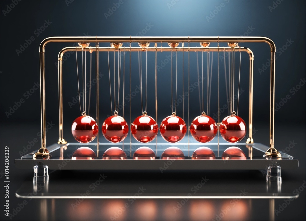 newtons cradle, five transparent bouncing balls, pendulum isolated ...