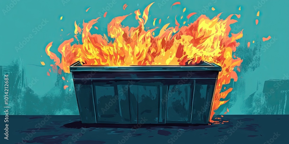 2D cartoon illustration of dumpster fire Stock Illustration | Adobe Stock