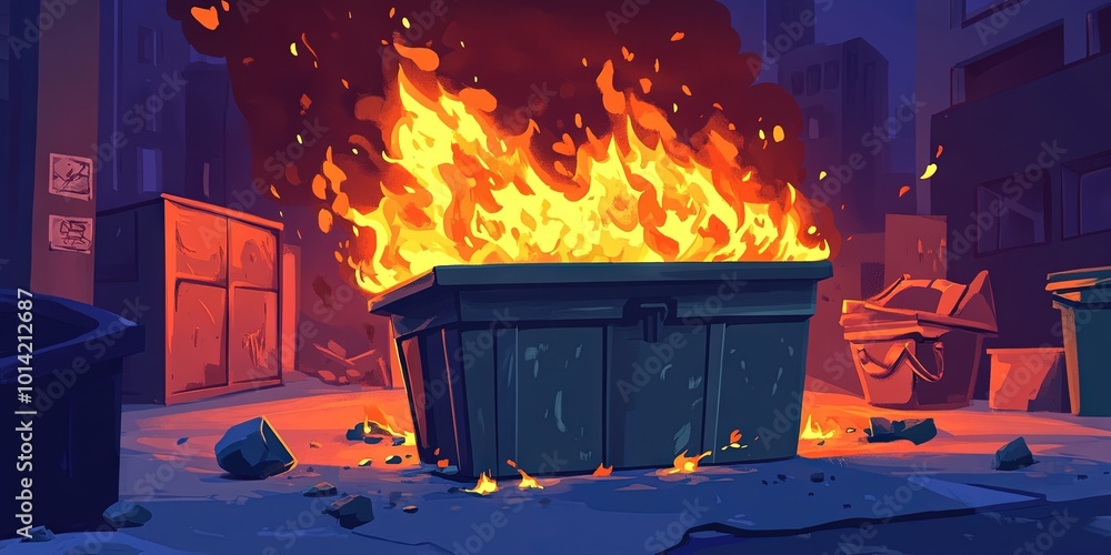 2D cartoon illustration of dumpster fire Stock Illustration | Adobe Stock
