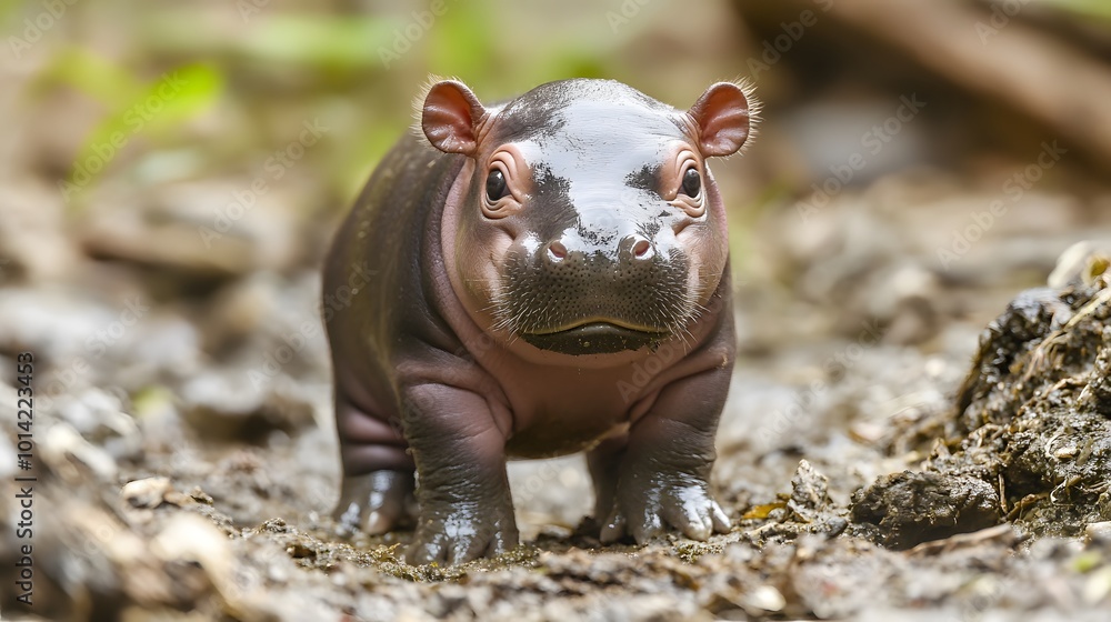 20. Baby pygmy hippo looking proud, standing tall with its head held ...