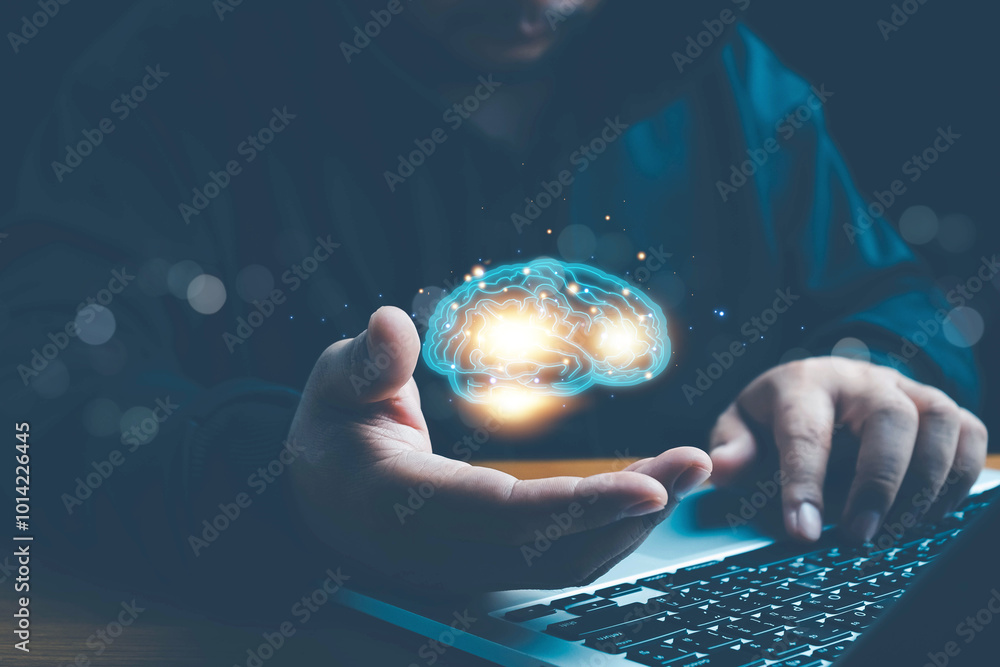 Brain inside the hands of the businessman. Human head and brain.Deep ...