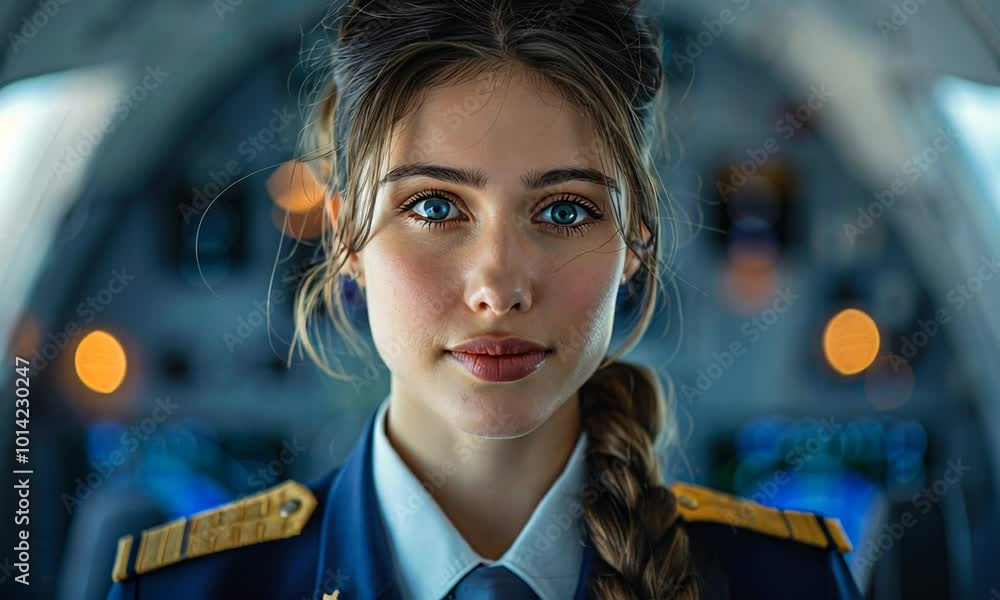 Confident Female Pilot: Portrait of a young, attractive female pilot in ...