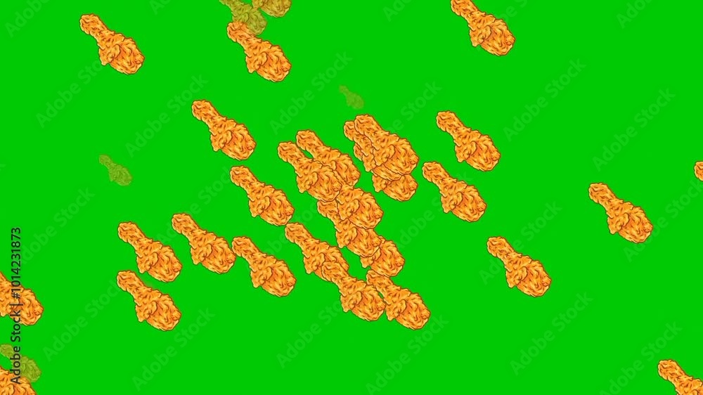 Falling cartoon chicken drum sticks animation on a green screen ...