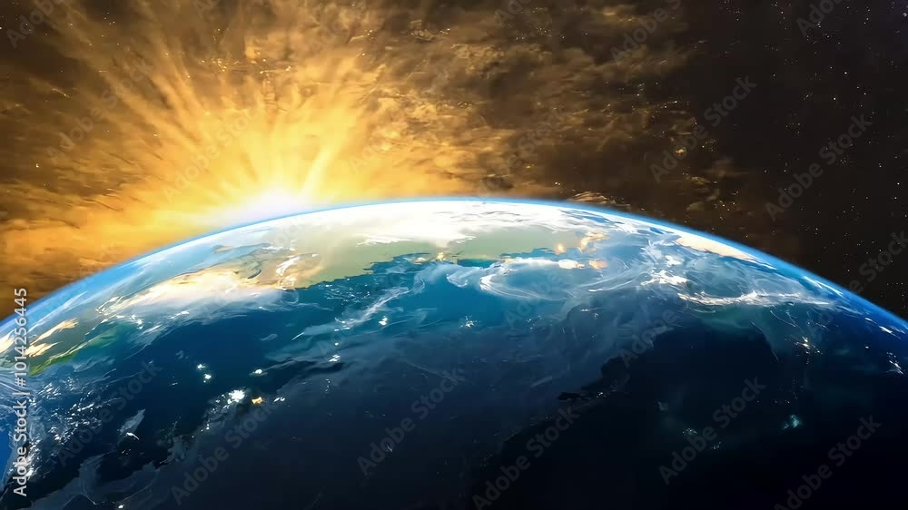 Journey space stunning view Earth stars twinkle planet rotates slowly ...