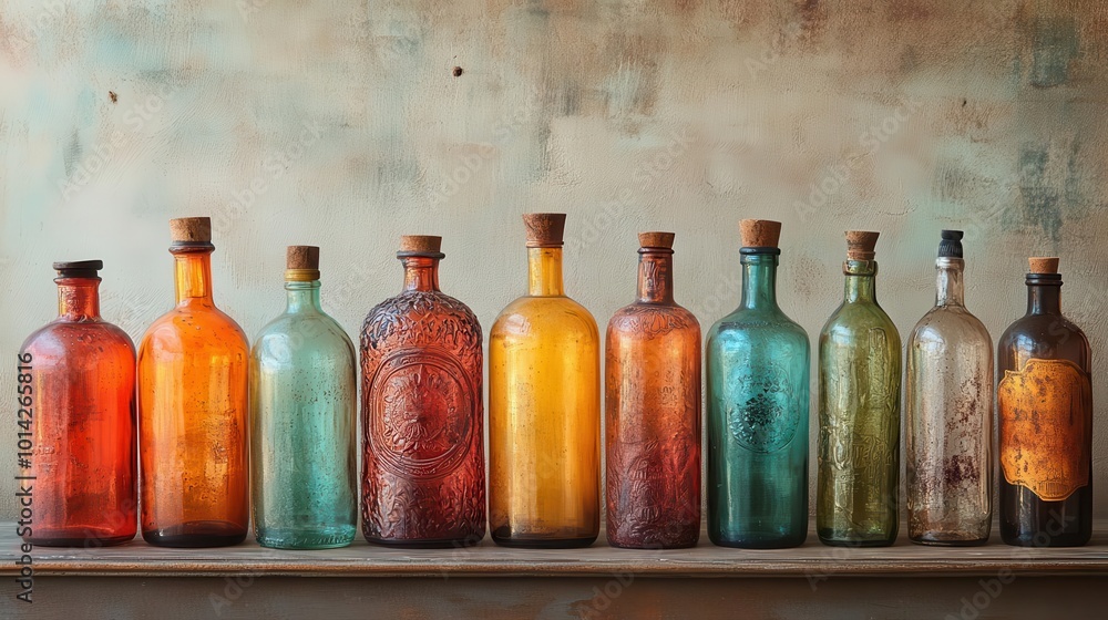 collection of various old bottles displayed artistically showcasing ...