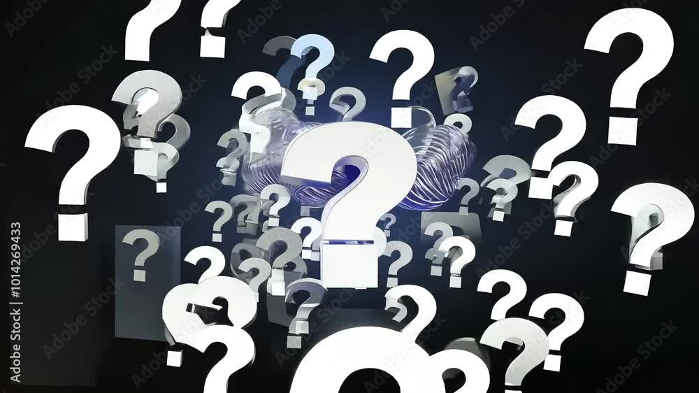 captivating 4K animation question marks floating randomly againstblack ...