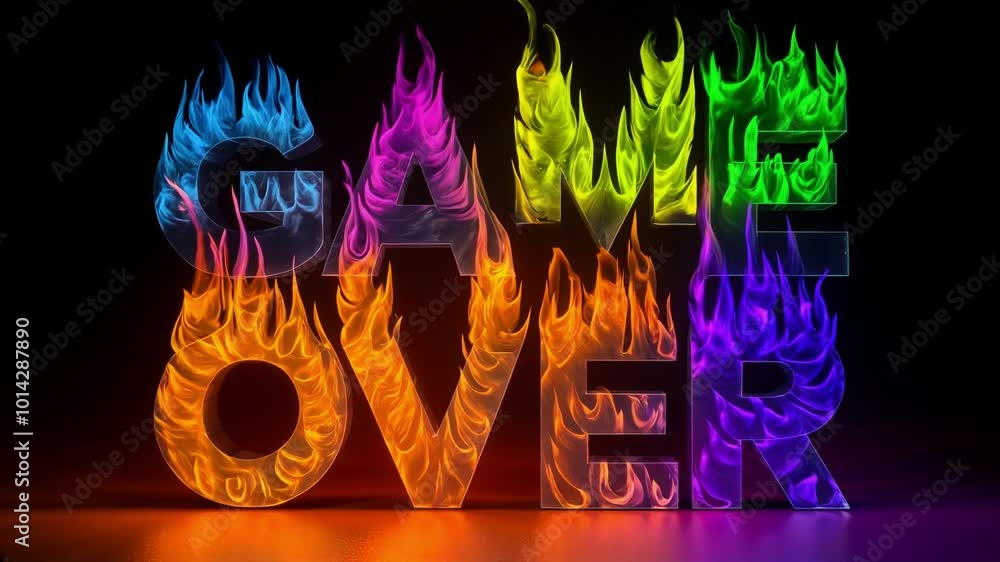 The words 'GAME OVER' are rendered in 3D, each letter engulfed in ...