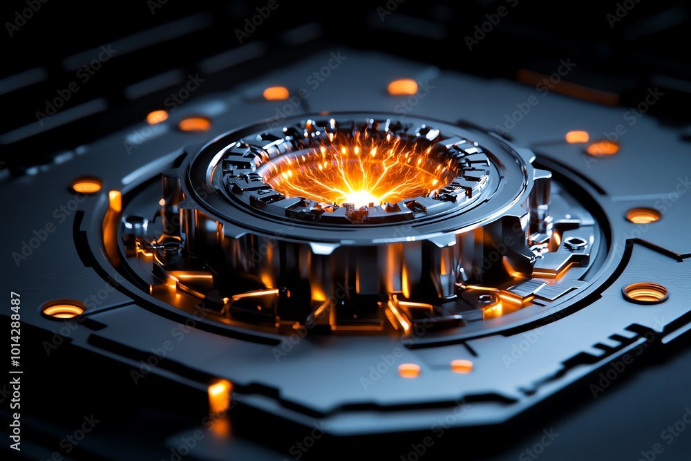 Realistic warp drive engine glowing with intense energy, surrounded by ...