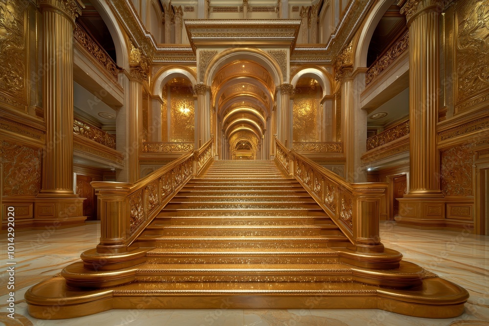 Luxurious Golden Staircase in Opulent Palace Interior - Grand ...
