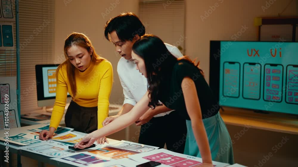 Team of ui/ux designers collaborates in an office, developing a new ...