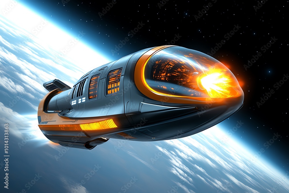 Warp drive powering faster-than-light travel, glowing with intense ...