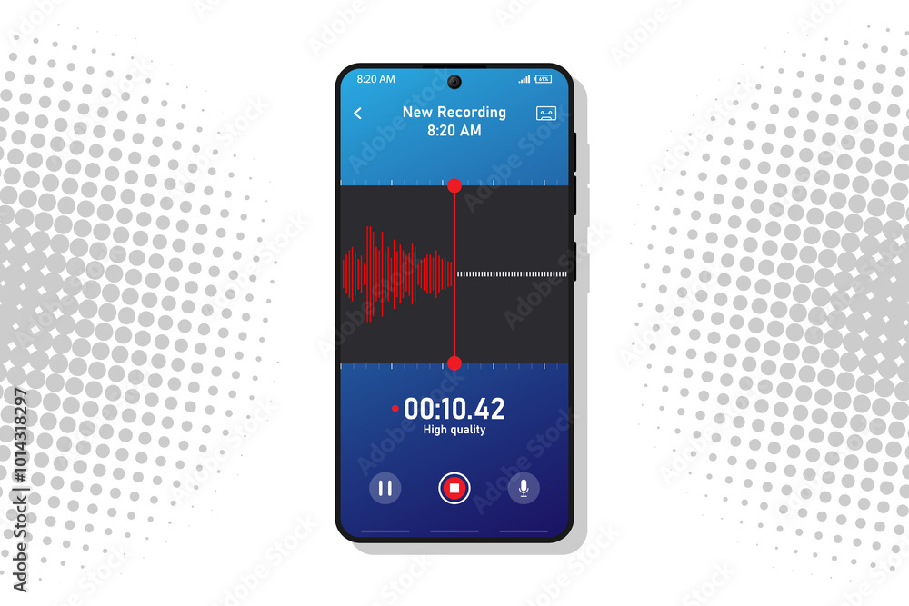 Voice recorder app smartphone interface vector template. Mobile utility ...