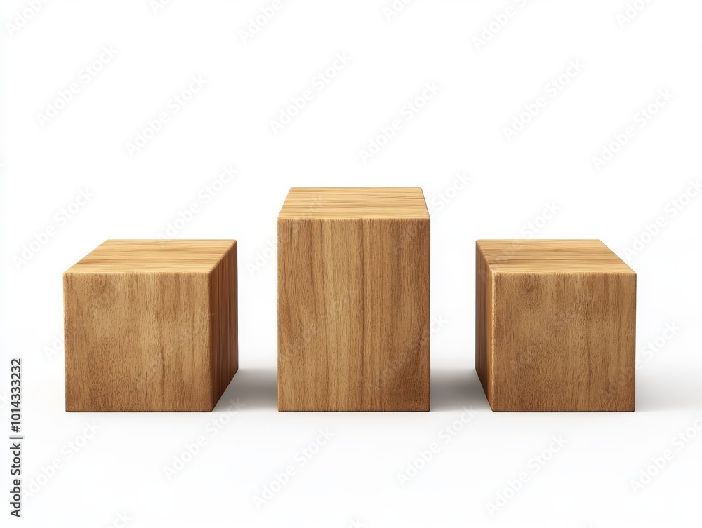 2408 6.A minimalist vector mockup of three wooden cube podiums arranged ...