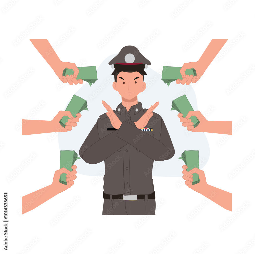 Anti Corruption Cartoon of Thai Police Refusing Bribery with Hand ...