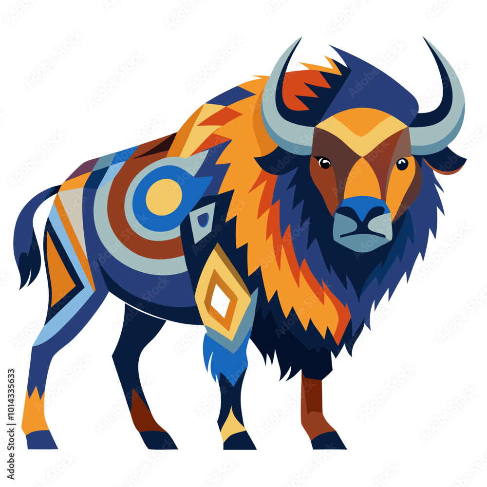 Geometric Bison: A bold and colorful geometric illustration of a bison ...