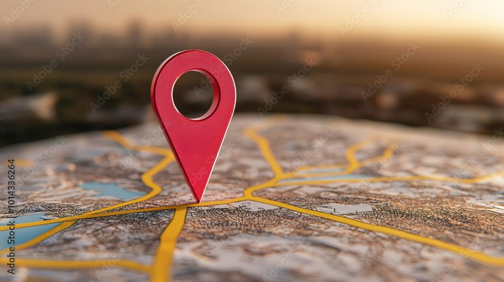 A red location marker positioned on a map background, designed as a ...
