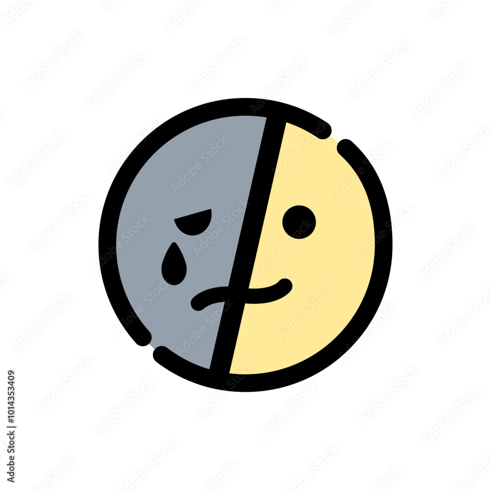 Sad crying emoji face icon. Mental health, feeling, emotion, bipolar ...